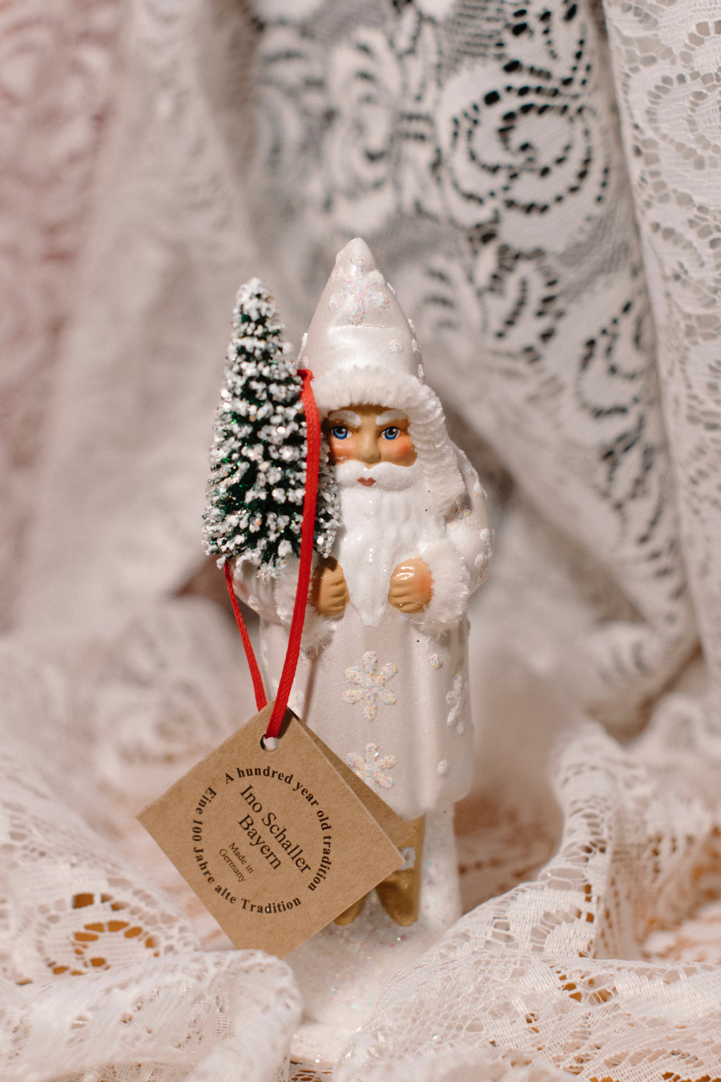 Papier-Mâché Santa - Pearlized White and Snowflake – Festive Collective